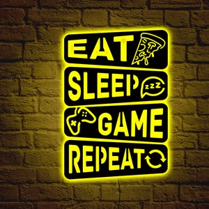 Eat Sleep Game Repeat Led Sign, Gamer Room Decor, Game Room Neon Sign ...