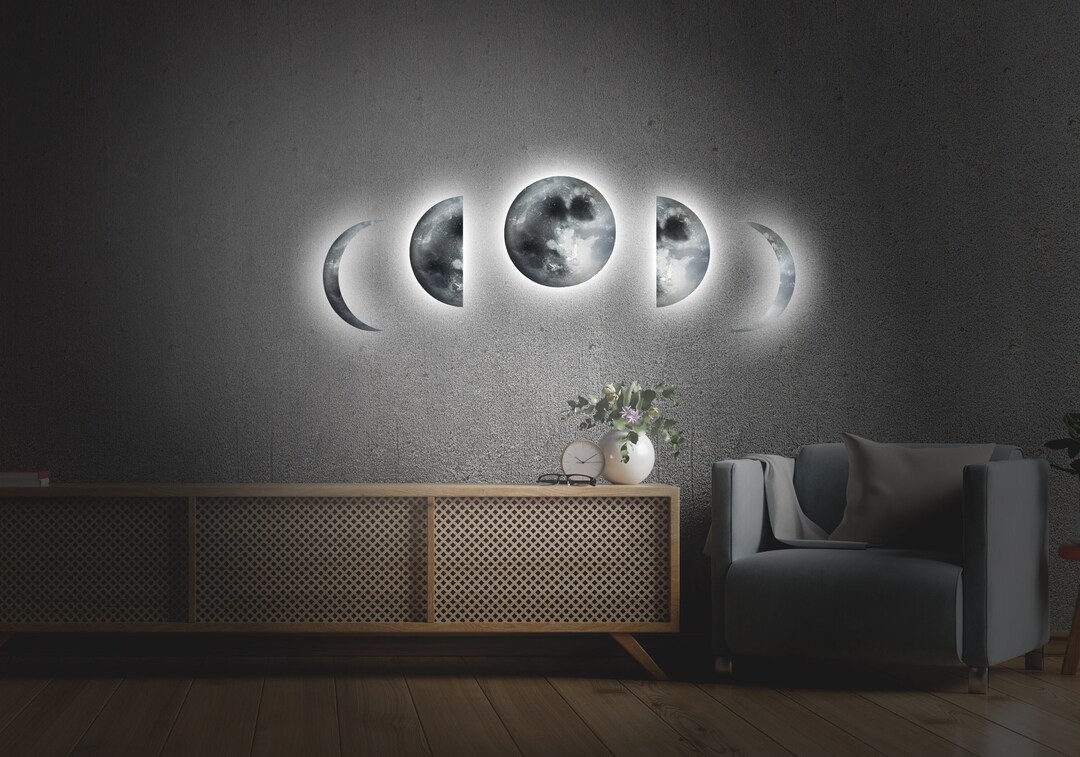 Moon Phase Wall Art, Moon Phase Lights, Moon Phase Wall Decor, Moon ...