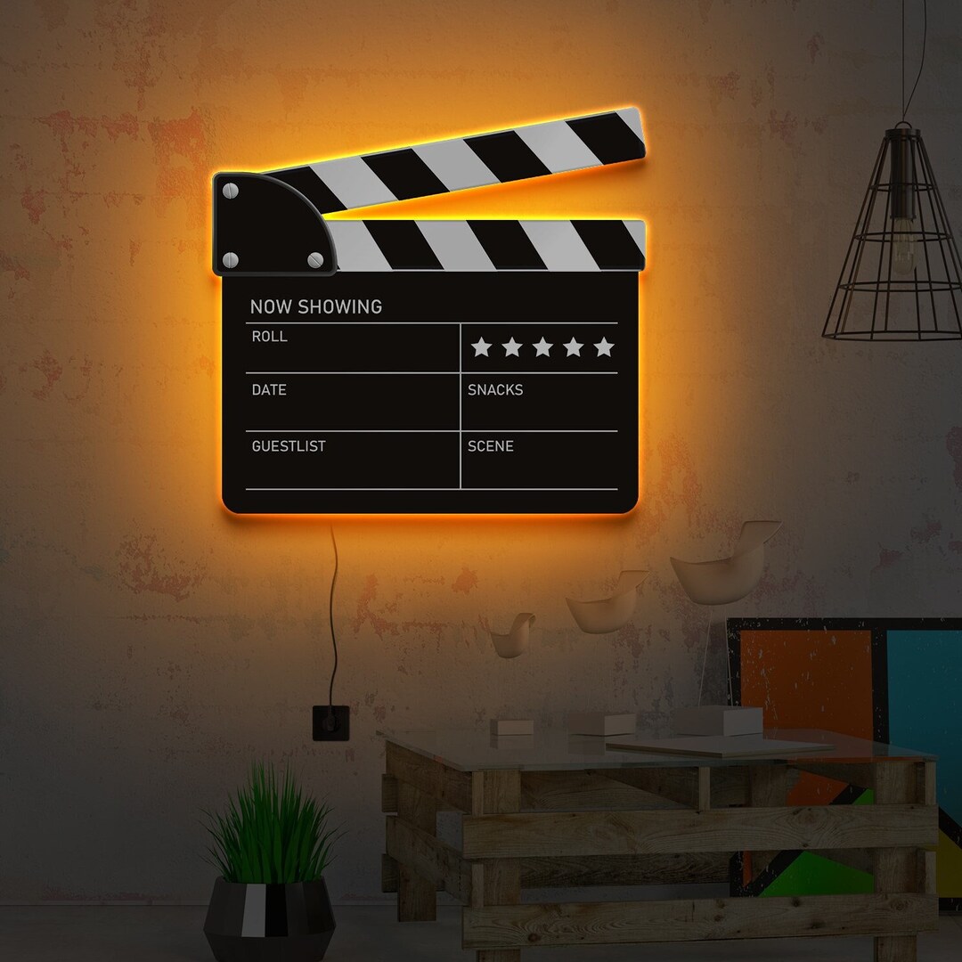 Clapperboard Led Sign, Movie Clapper Board, Home Cinema Neon Sign ...
