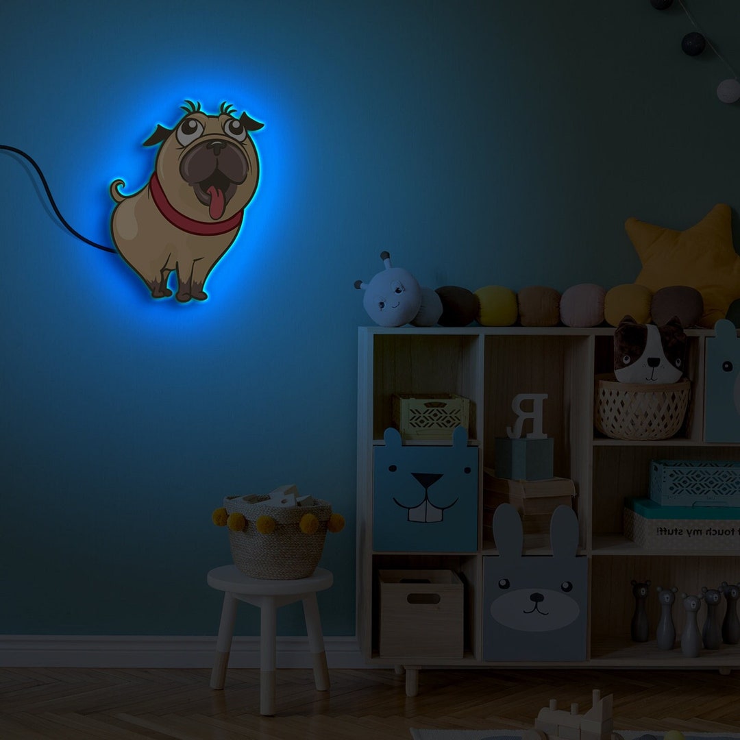 Pug Neon Sign LED Wall Light, Dog Wall Decor for Kids Room, Puppy Neon ...