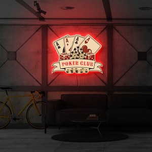 Playing Cards Led Sign, Poker Club Neon Light,poker Cards Neon Sign ...