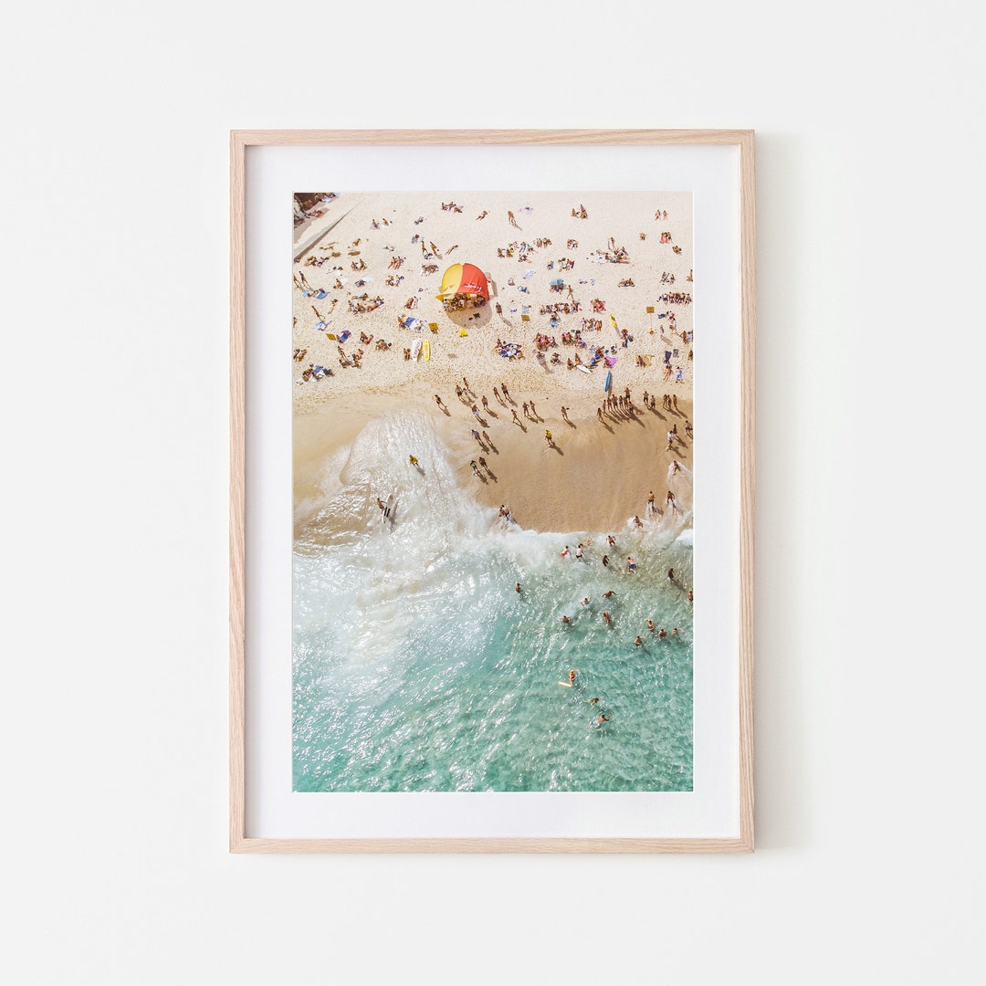 People on the Beach Poster, Aerial Print, Wall Decoration, Ocean Print ...