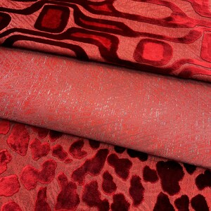 Red Leopard Cut Velvet Upholstery Fabric, Red Cheetah Velvet, Fabric by ...