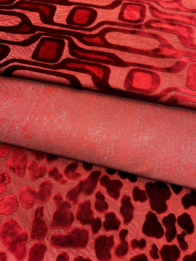 Red Leopard Cut Velvet Upholstery Fabric, Red Cheetah Velvet, Fabric by ...