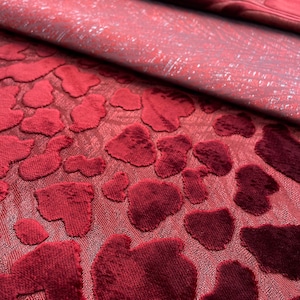 Red Leopard Cut Velvet Upholstery Fabric, Red Cheetah Velvet, Fabric by ...