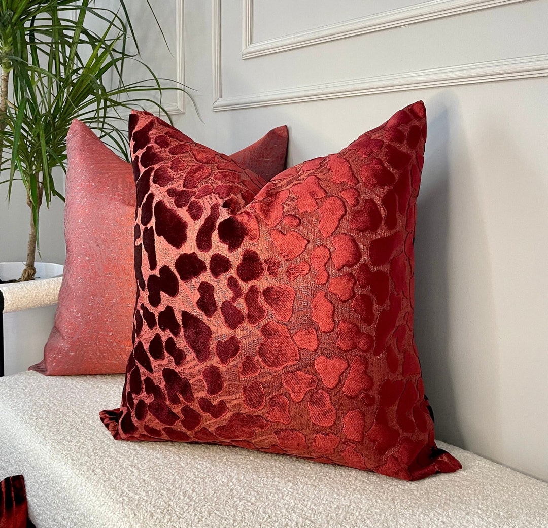 Red Leopard Velvet Pillow Cover Lumbar Pillow Cover, Red Cheetah ...