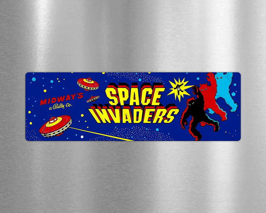 Space Invaders Arcade Game Marquee Fridge Magnet 1.75x5.5 Metal Plate ...