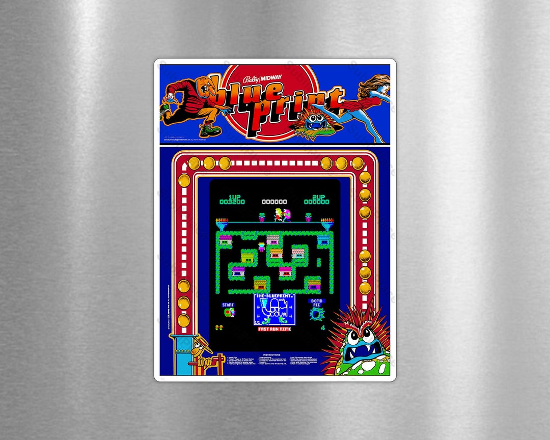 Blue Print Arcade Game Fridge Magnet 3 X 4 Metal Plate Marquee, Bezel ...