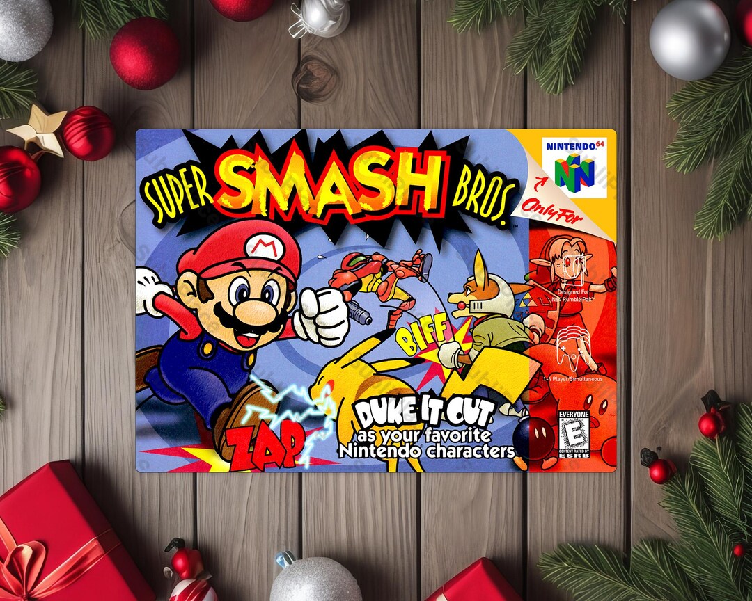 N64 Super Smash Bros. Box Cover Video Game Image on a 5x7 Metal Plate ...