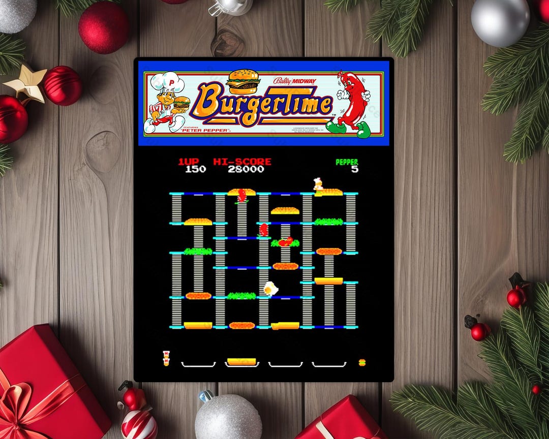 Burgertime Arcade Game Marquee & 150 Screenshot Image on a 8"x10" Metal ...