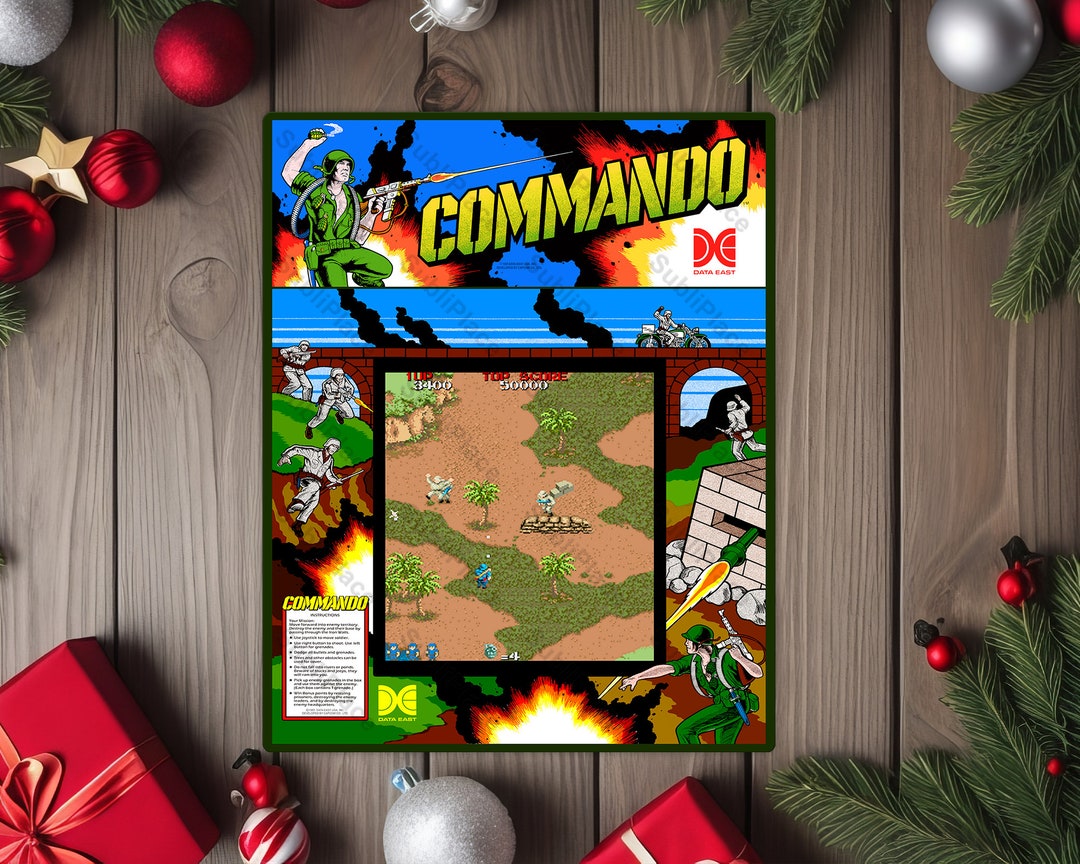 Commando Arcade Game Marquee, Bezel & Screenshot 8x10 Metal Plate High Gloss With Rounded ...