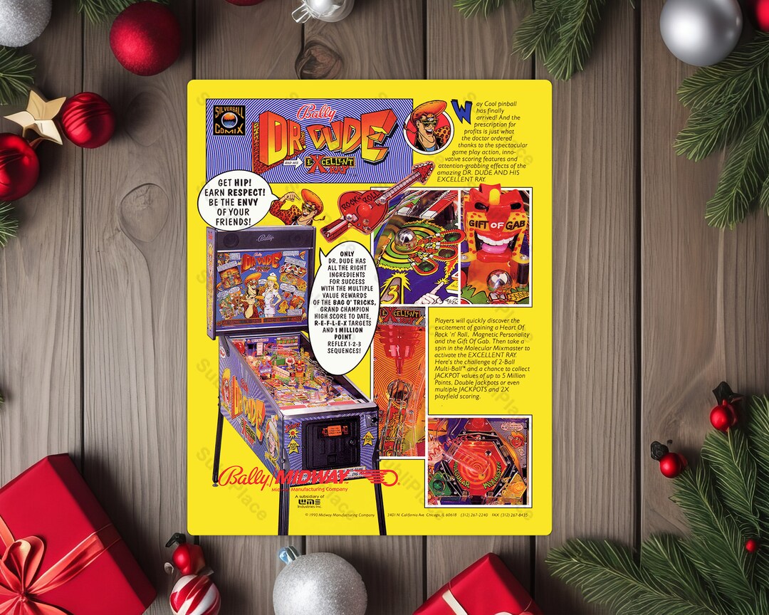 Dr. Dude Pinball Arcade Game Flyer Promo Art Image on a 8x10 Metal ...