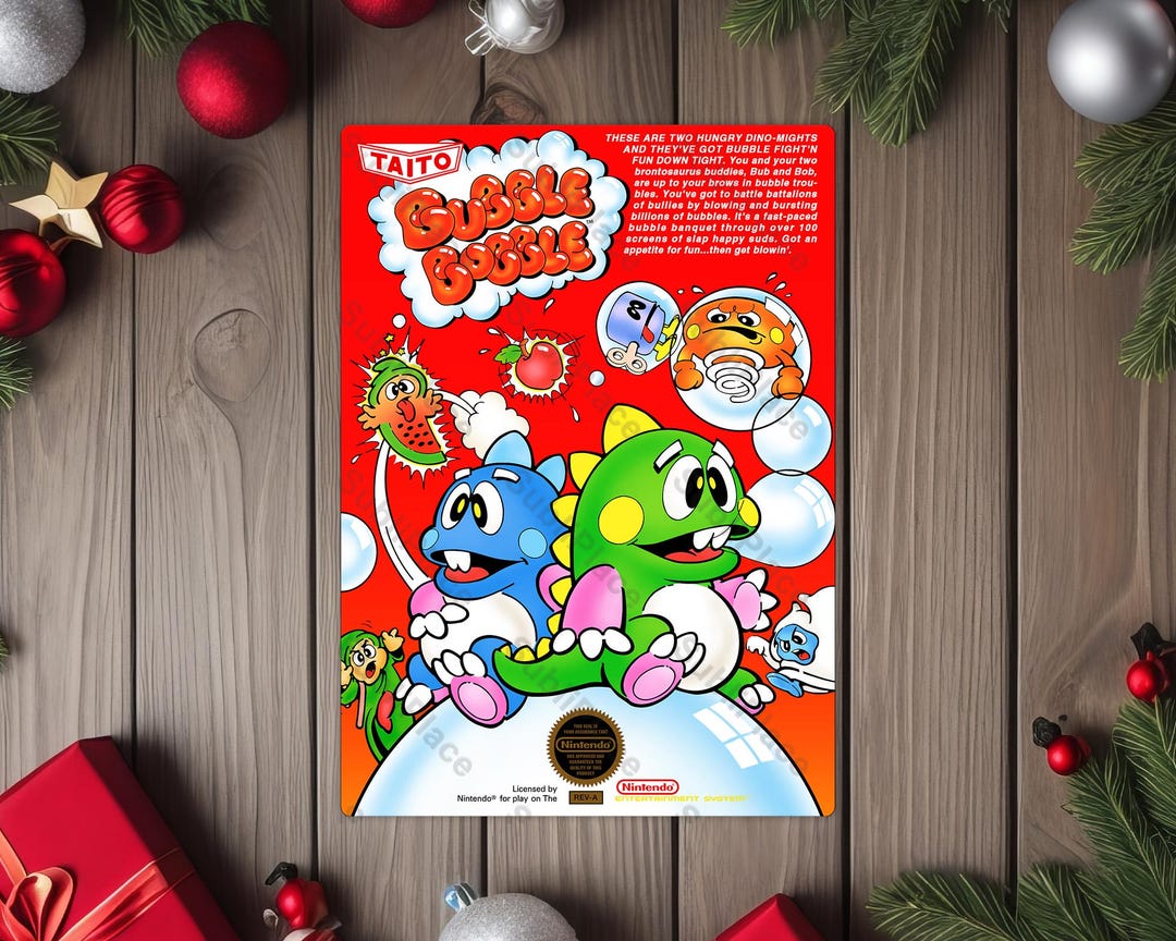 NES Bubble Bobble Box Cover Video Game Image on a 5"x7" Metal Plate ...