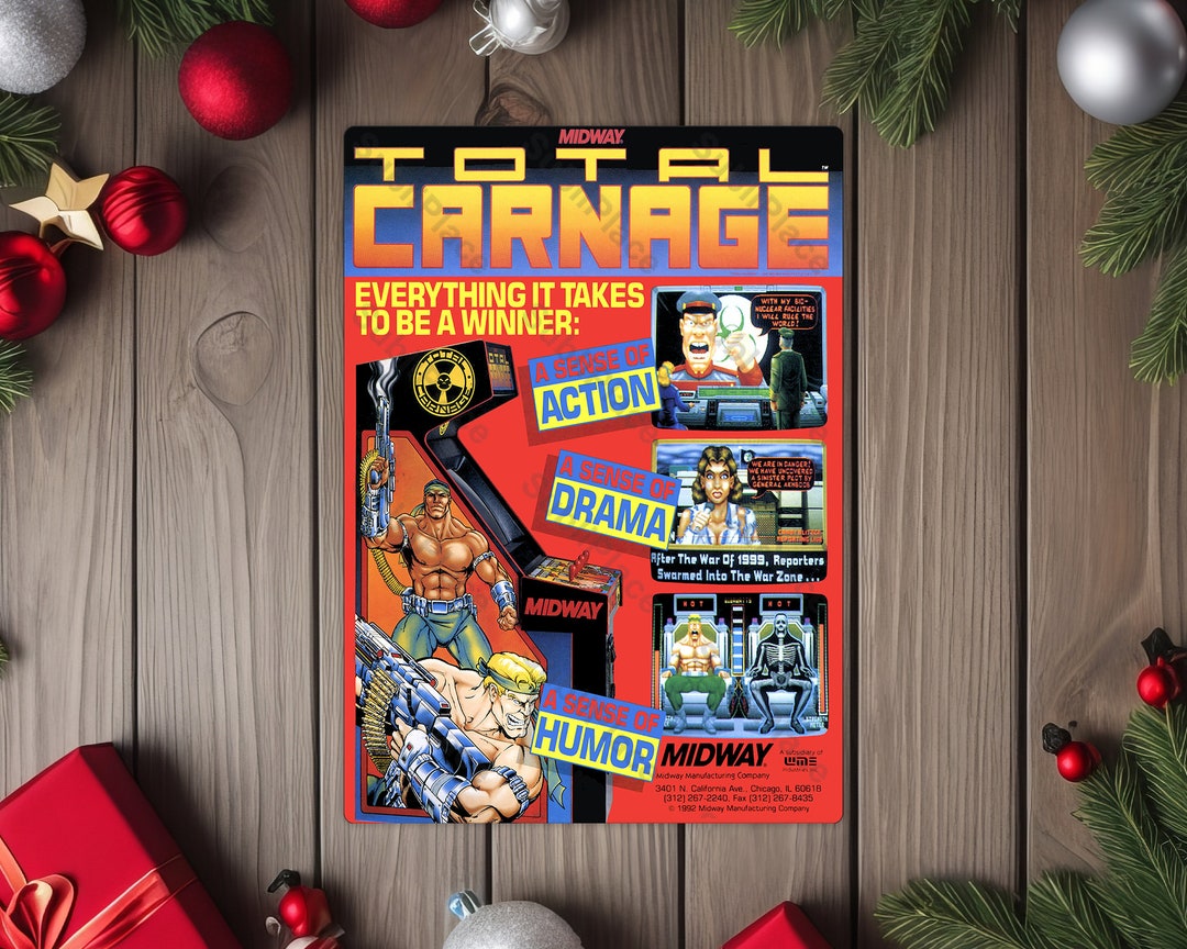 Total Carnage Arcade Game Flyer Promo Art Image on a 5"x7" Metal Plate ...