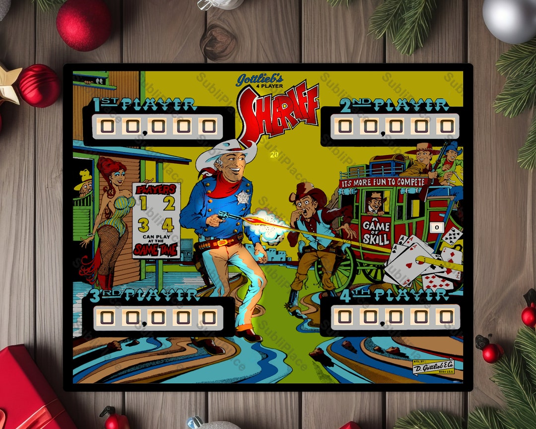 Sheriff Gottlieb 1971 Pinball Arcade Game Backglass Image on a 8x10 ...