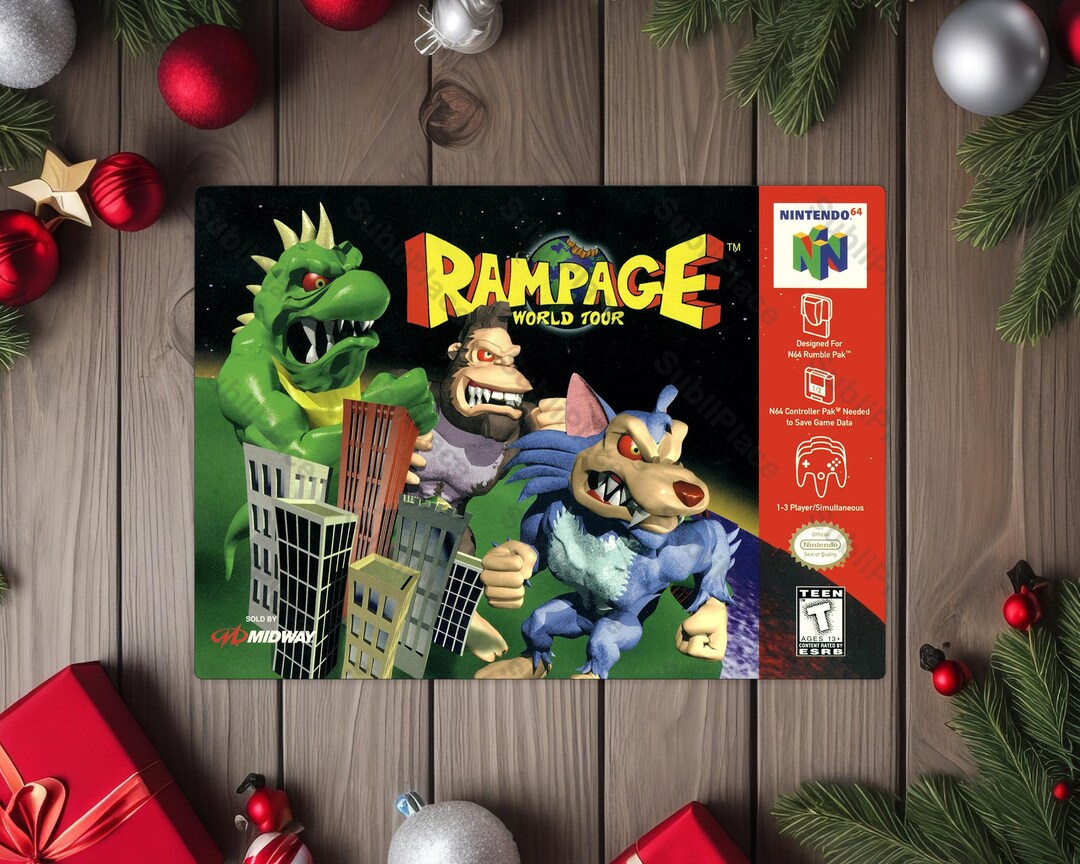 N64 Rampage World Tour - Box Cover Video Game Image on a 5"x7" Metal ...