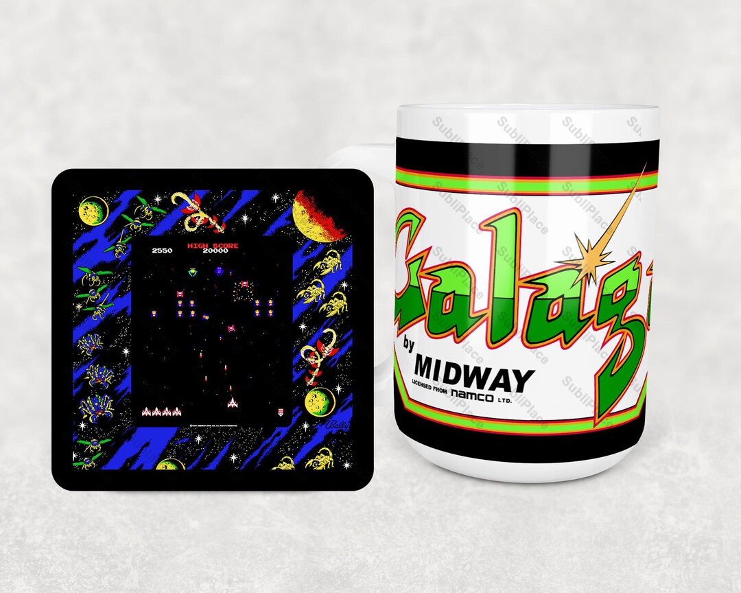 Galaga Arcade Game Marquee 15 Oz Coffee Mug & Matching Bezel With 2550 ...