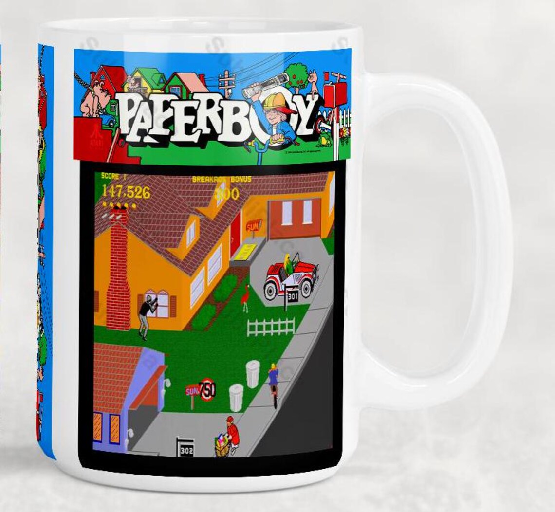 Paperboy Arcade Game 15 Oz Coffee Mug - Has Marquee With Screenshot on ...