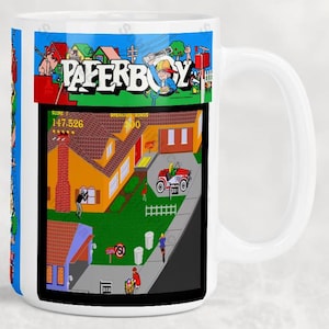 Paperboy Arcade Game 15 Oz Coffee Mug - Has Marquee With Screenshot on ...