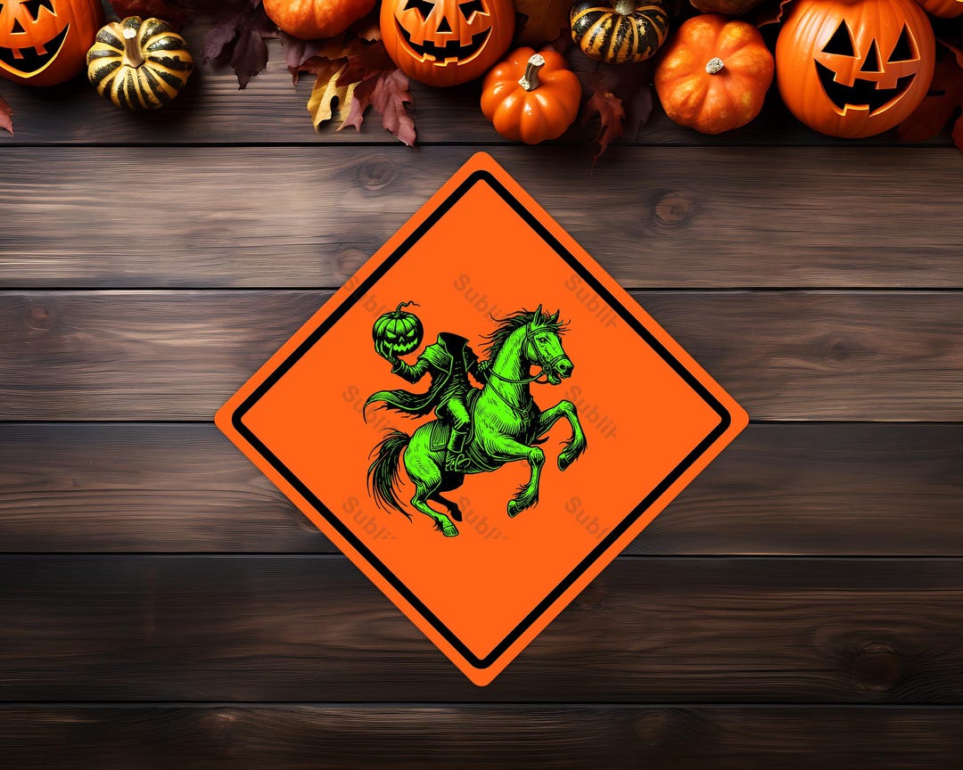Headless Horseman Crossing Sign Metal Plate - 8" Long Sides - 11.25 ...