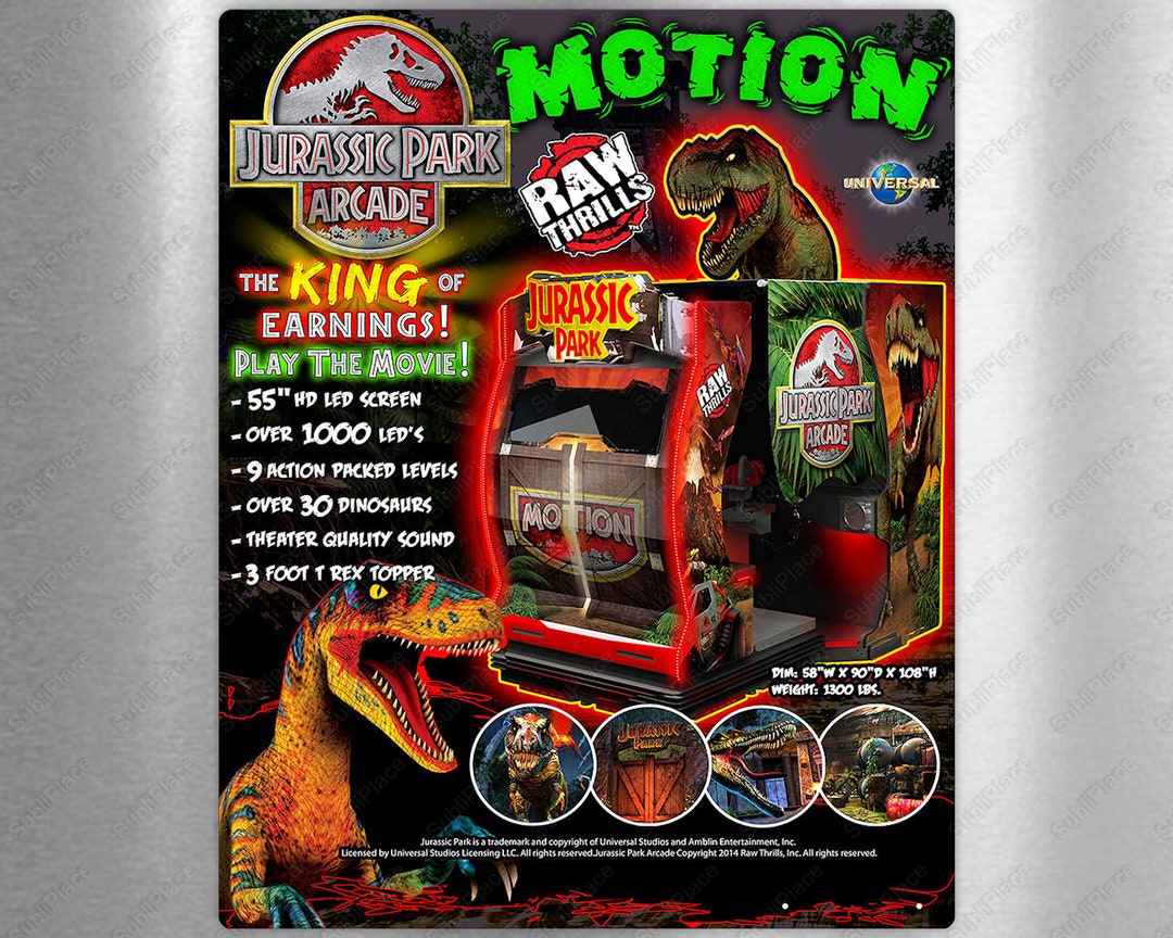 Jurassic Park Motion Version Arcade Game Flyer Promo Art 8x10 Metal ...