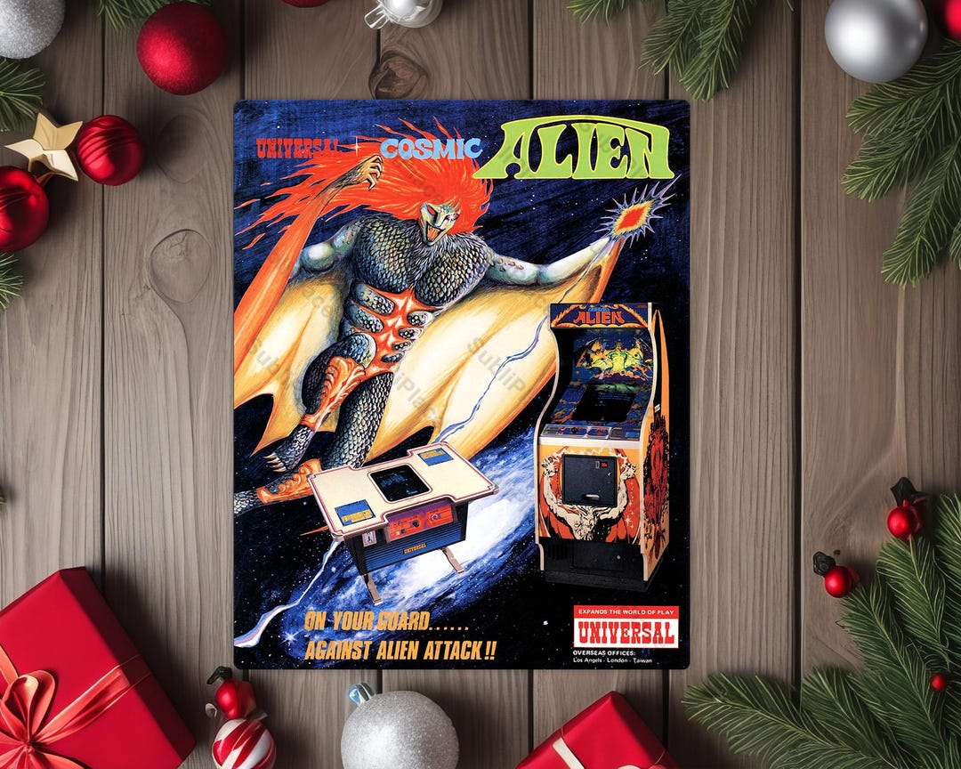 Cosmic Alien Arcade Game Flyer Promo Art Image on a 8x10 Metal Plate ...