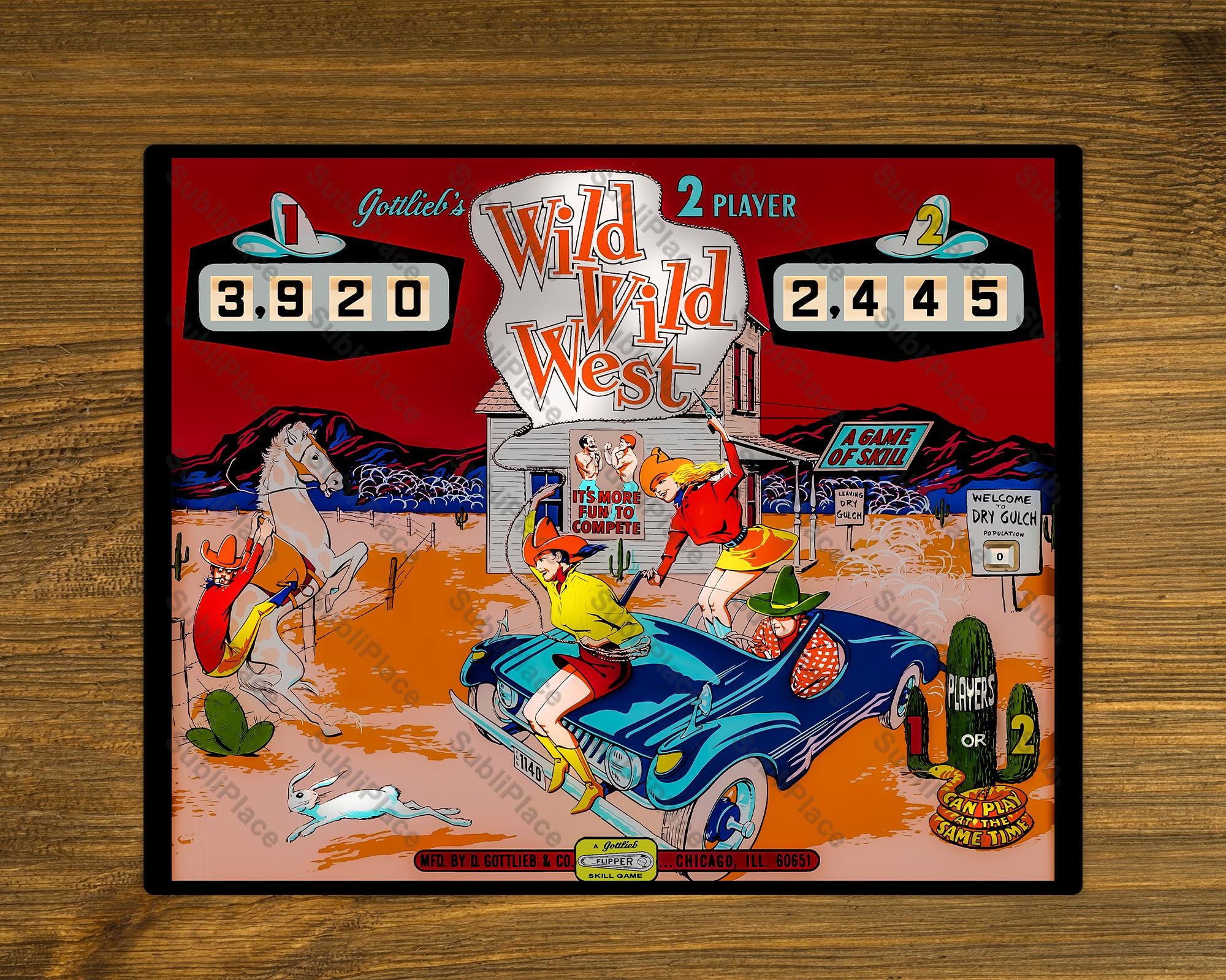 Wild Wild West - Pinball Arcade Game Backglass Image on a 8"x10" Metal ...