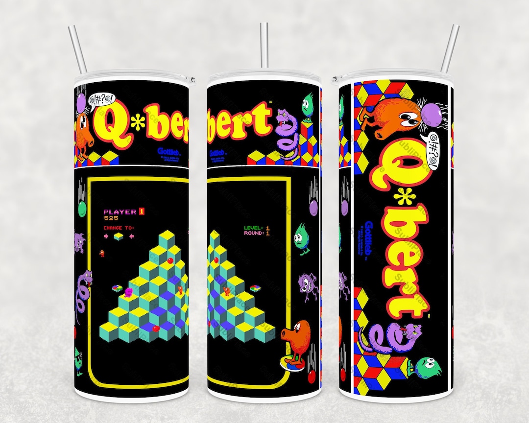 Q*bert 20oz Tumbler Arcade Game Art - 2 Marquees, Bezel & Gameplay ...