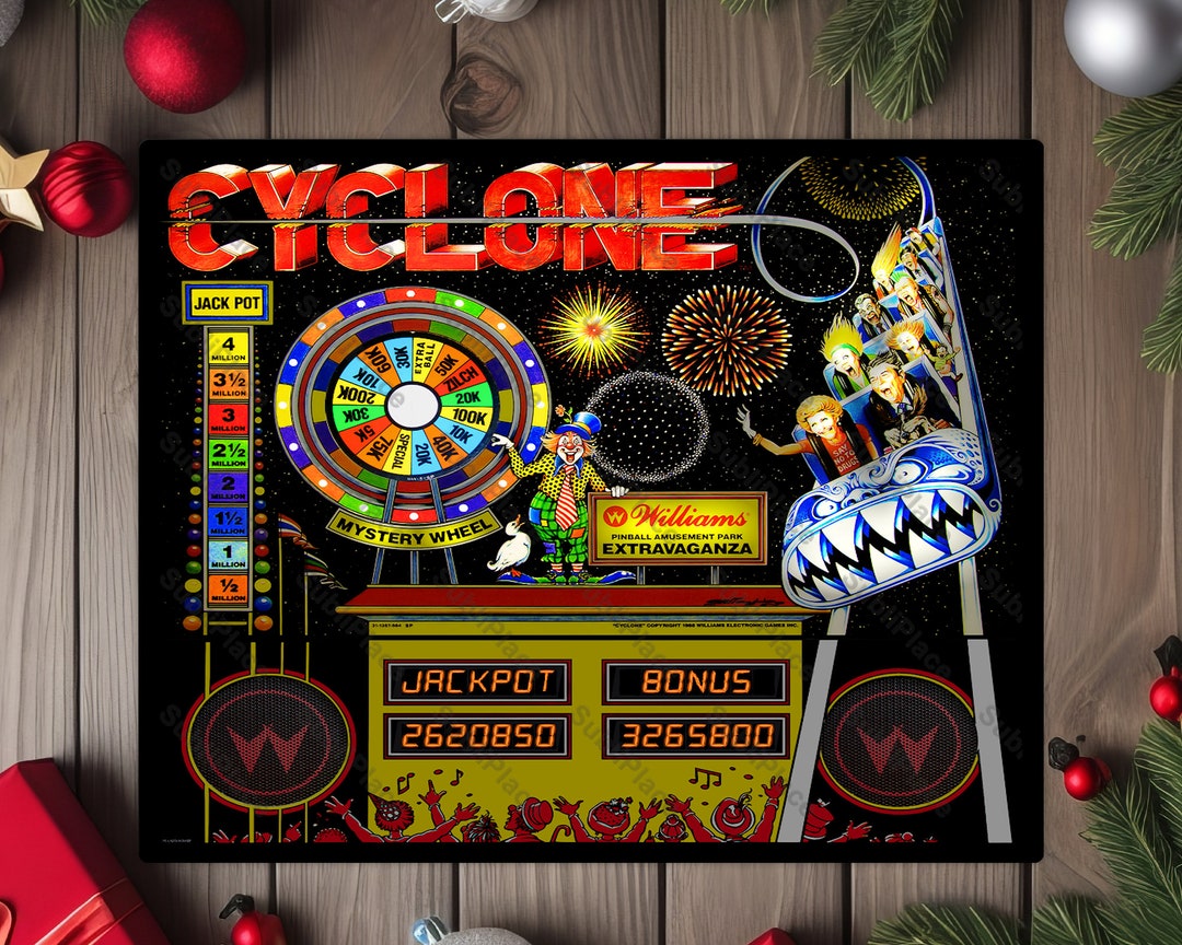 Cyclone Williams 1988 Pinball Arcade Game Backglass Image on a 8x10 ...