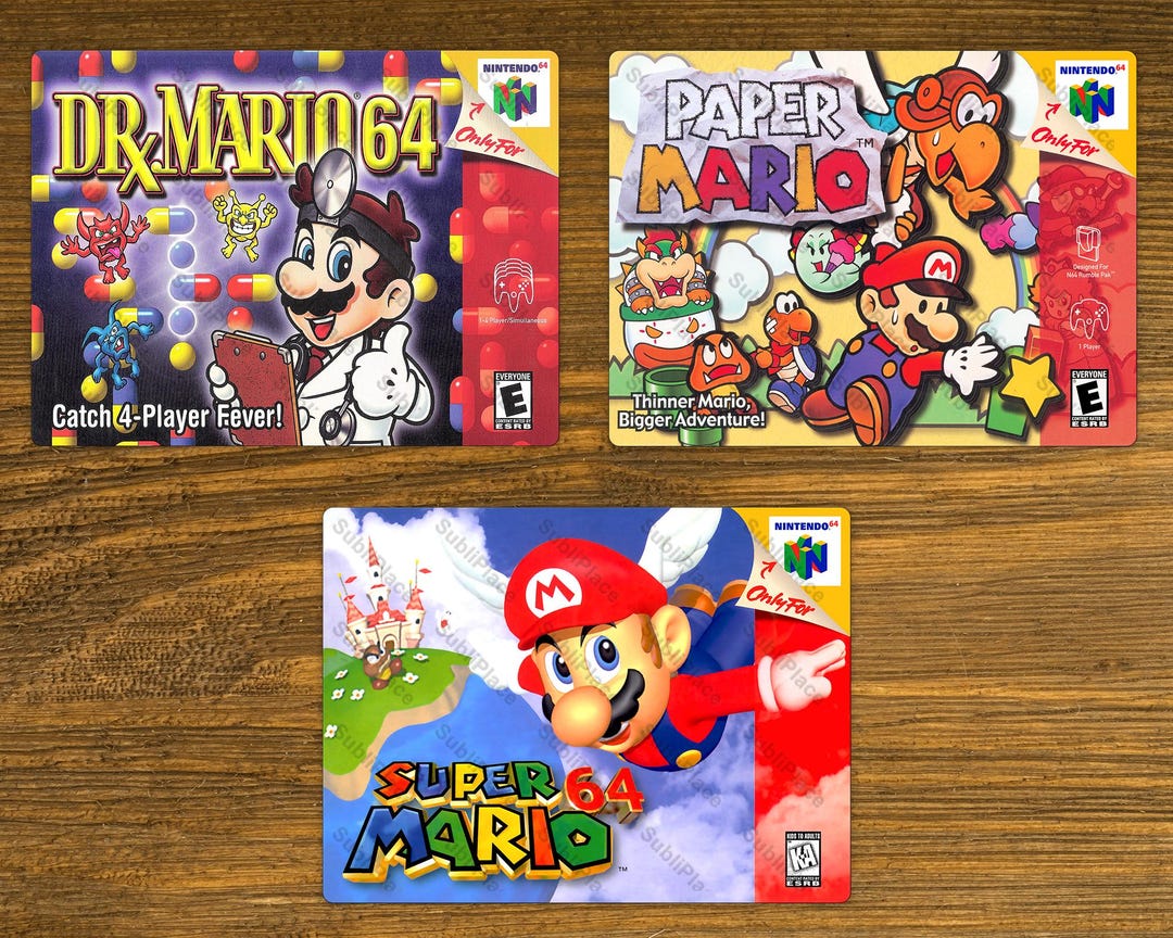 Set of 3 - Dr. Mario Paper Mario Super Mario 64 - N64 Box Cover Video ...