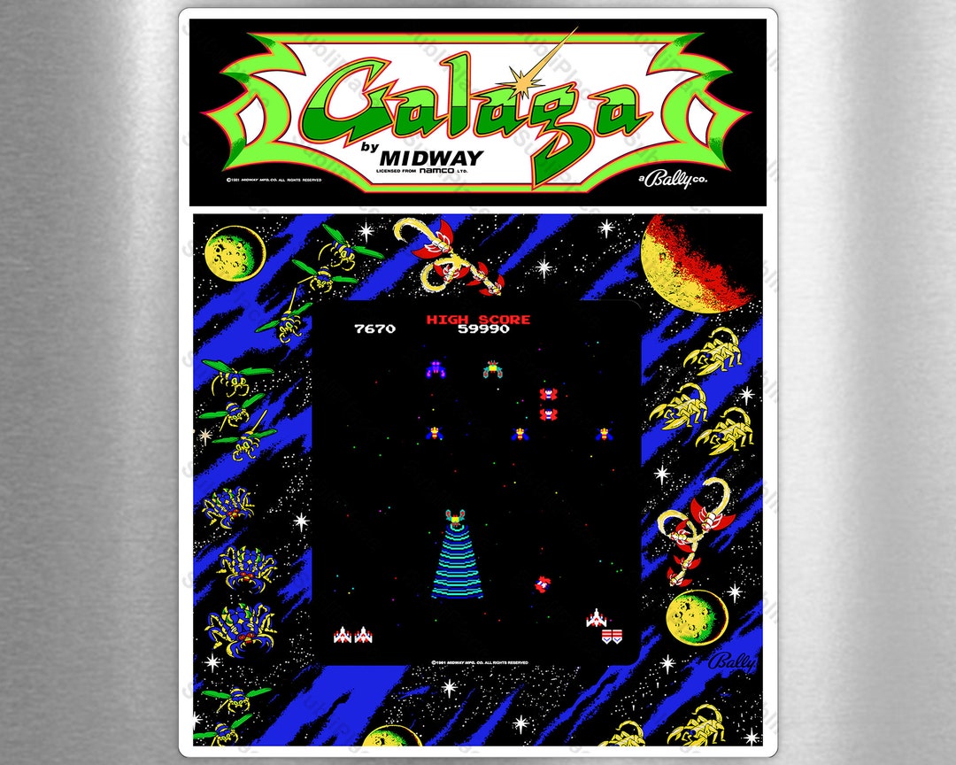 Galaga Arcade Game Marquee, Bezel & Tractor Beam Screenshot 8x10 Metal Plate High Gloss W ...