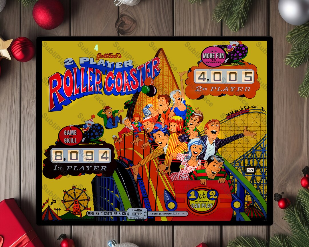 Roller Coaster - Pinball Arcade Game Backglass Image on 8"x10" Metal ...