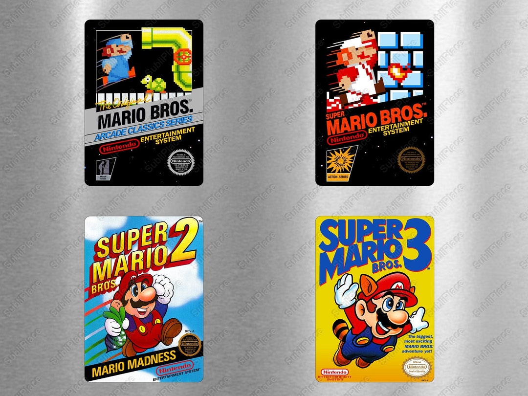Set of 4 Mario & Super Mario Bros. NES Box Cover Video Game Fridge ...