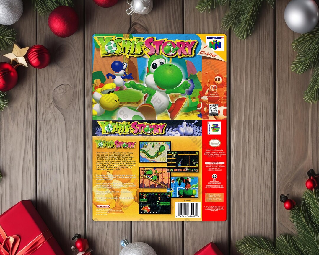 N64 Yoshi's Story Box Cover Video Game Image on a 5"x7" Metal Plate ...
