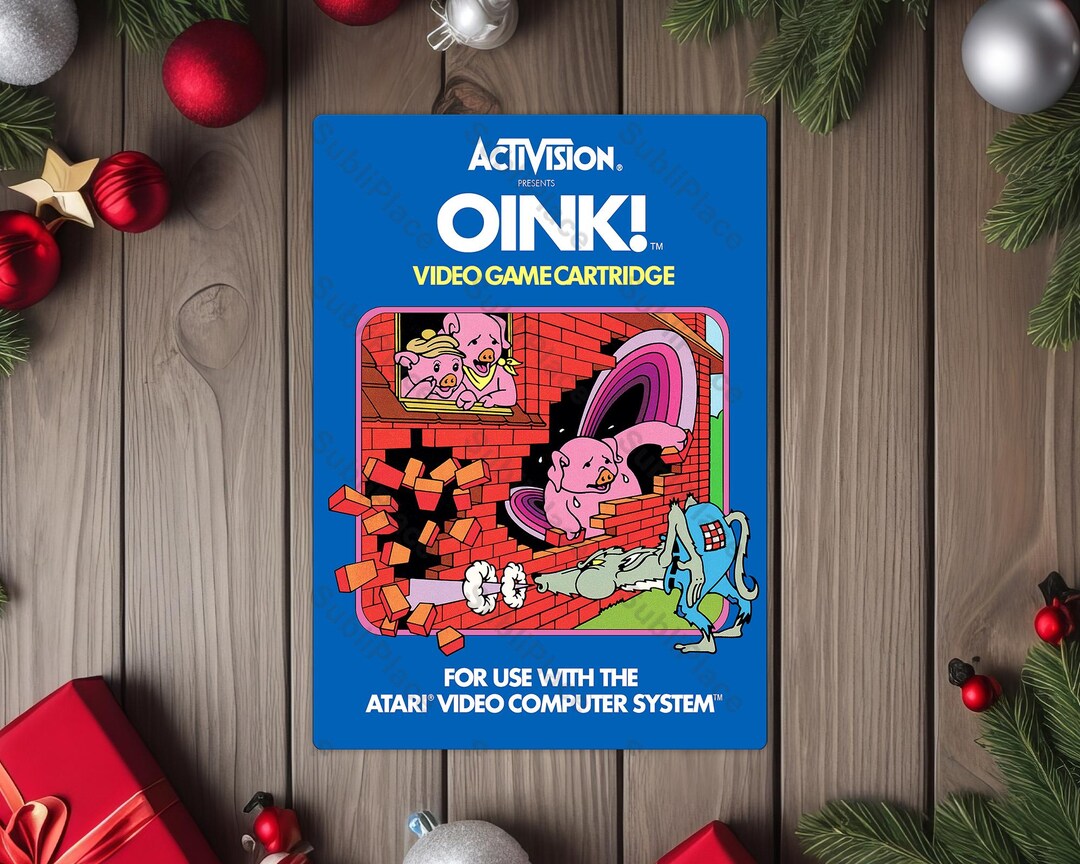Atari 2600 Oink! Box Cover Video Game Image on a 5"x7" Metal Plate ...