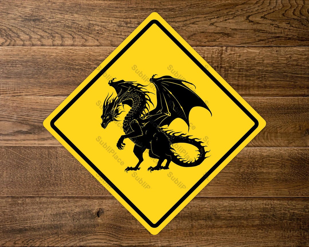 Dragon Crossing Sign Metal Plate - 8" Long Sides - 11.25" Across to ...
