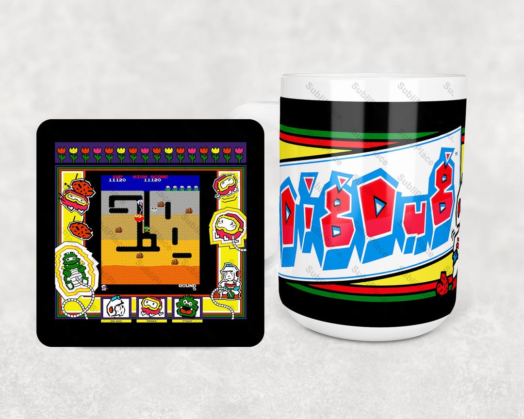 Digdug Arcade Game Marquee 15 Oz Coffee Mug & Matching Bezel With ...
