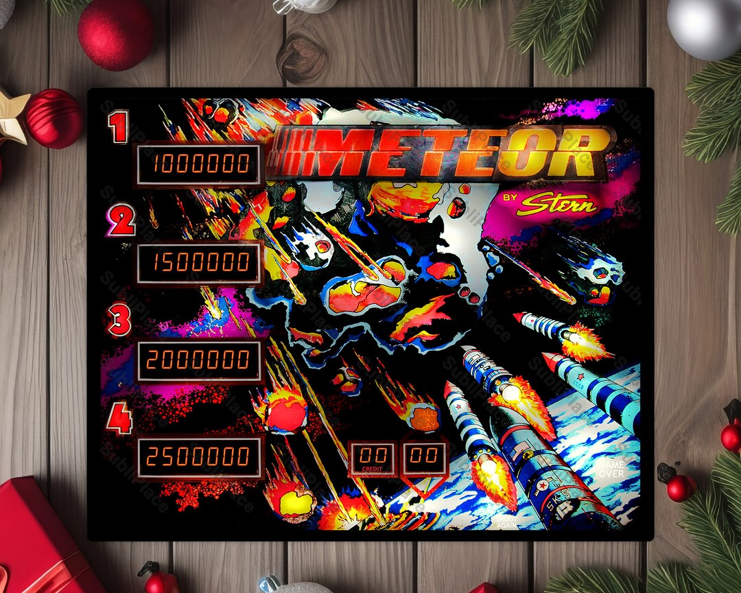 Meteor Stern 1979 Pinball Arcade Game Backglass Image on a 8x10 Metal ...