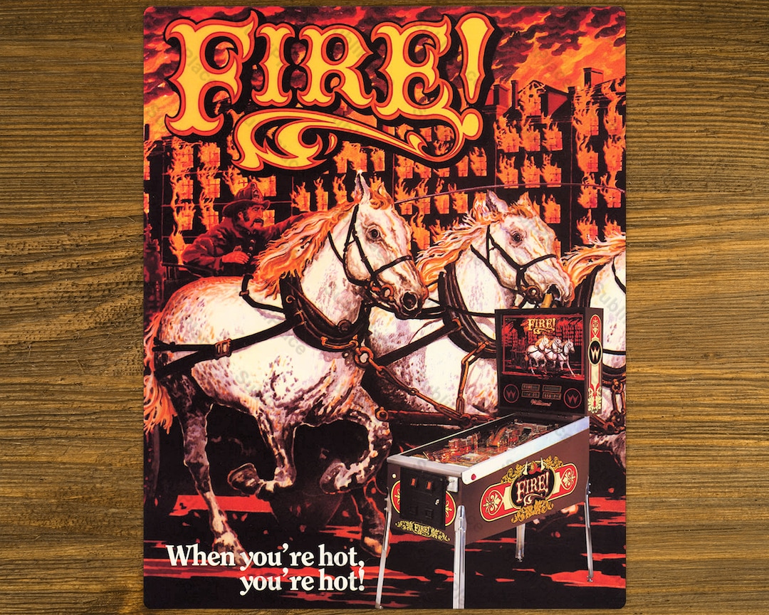 Fire Pinball Arcade Game Flyer Promo Art Image on a 8x10 Metal Plate ...