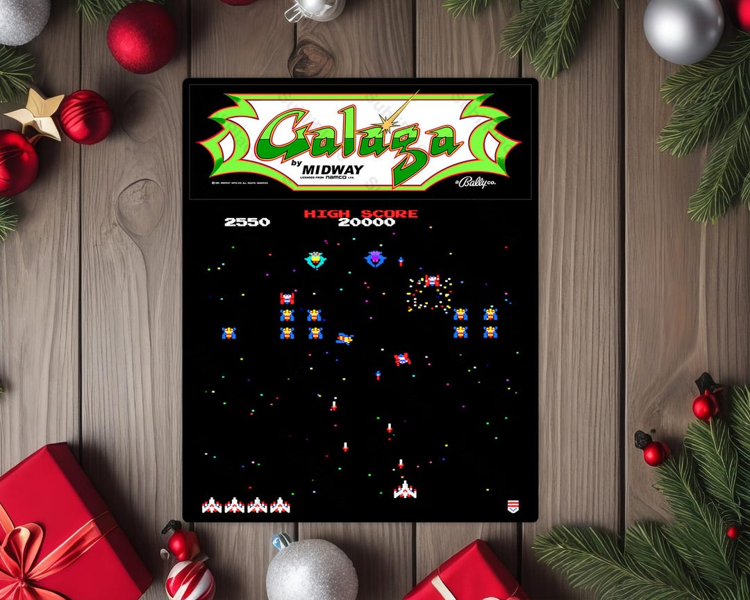 Galaga Arcade Game Marquee & Screenshot Image on a 8"x10" Metal Plate - High Gloss With Rounded ...