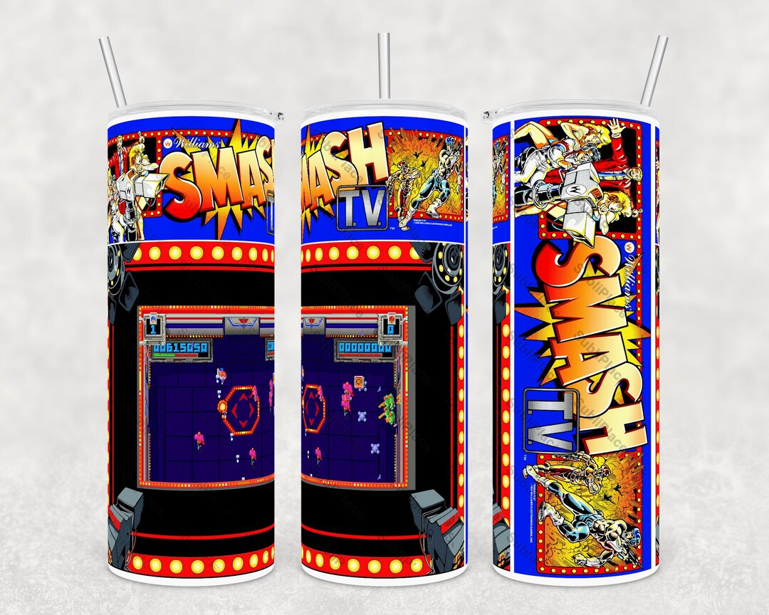 Smash T.V. 20oz Skinny Tumbler Arcade Game Art - 2 Marquees, Bezel ...