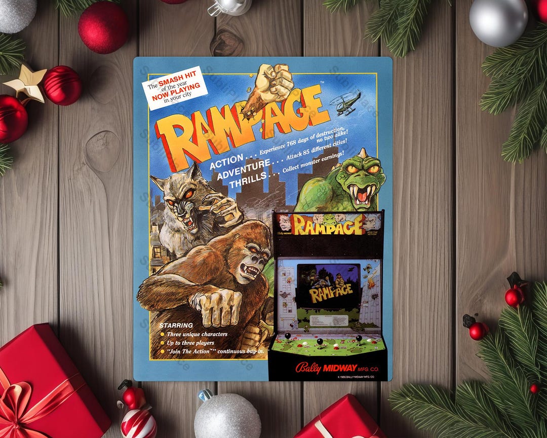Rampage Arcade Game Flyer Promo Art Image on a 8"x10" Metal Plate ...