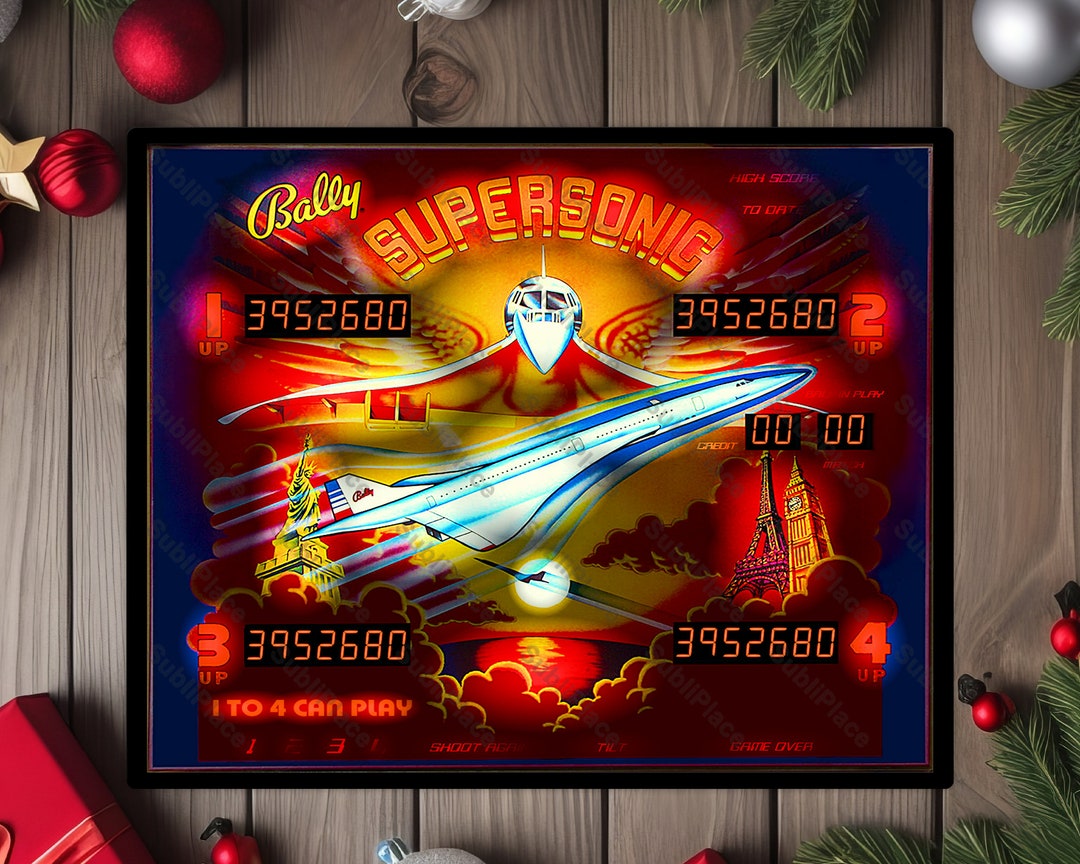 Supersonic Bally 1979 Pinball Arcade Game Backglass Image on a 8x10 ...