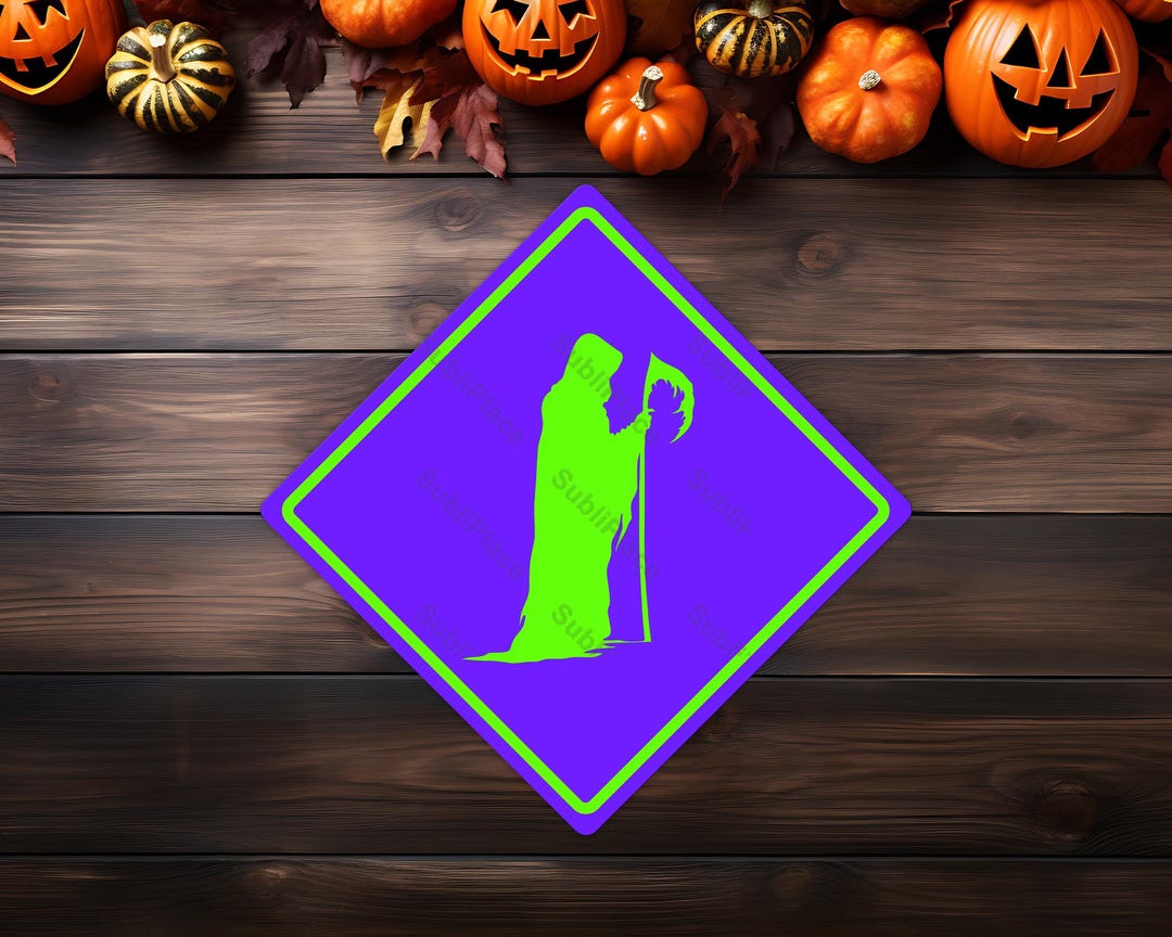 Grim Reaper Halloween Crossing Sign Metal Plate 8 Long Sides 11.25 ...