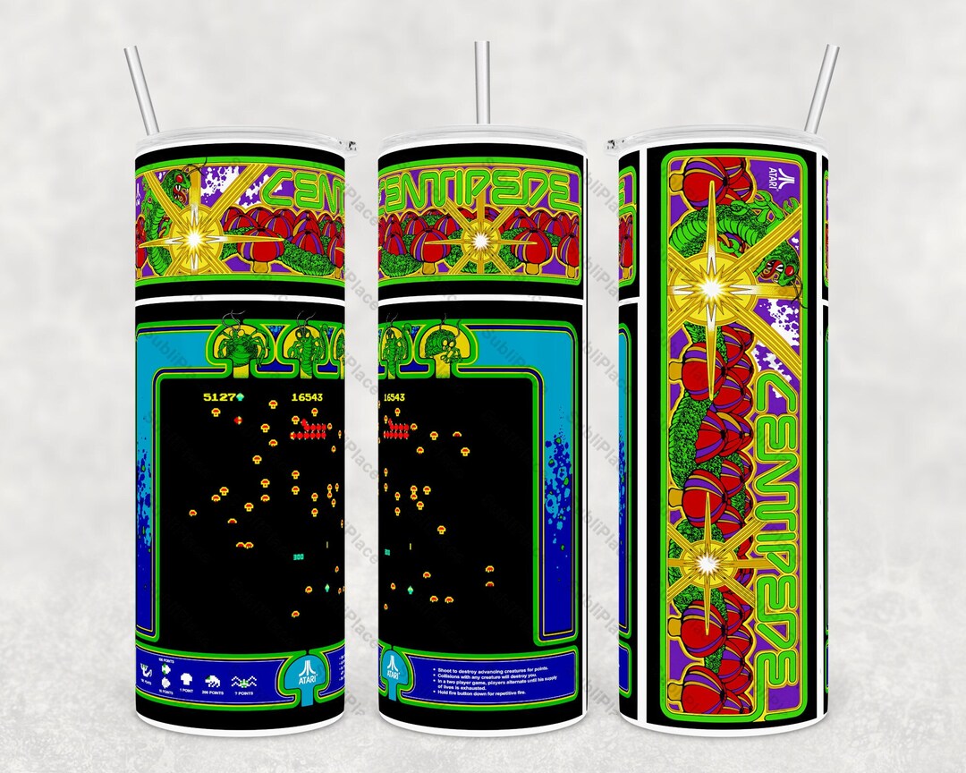 Centipede 20oz Skinny Tumbler Arcade Game Art 2 Marquees, Bezel ...