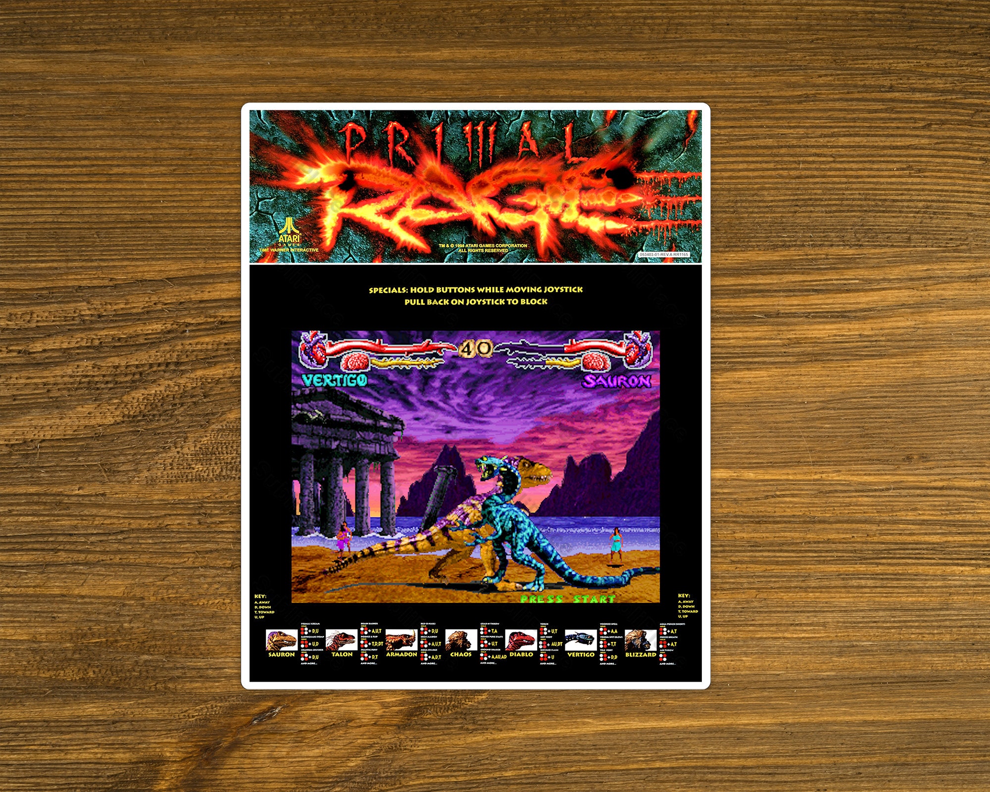 Primal Rage Arcade Game Marquee, Bezel & Screenshot 8"x10" Metal Plate ...