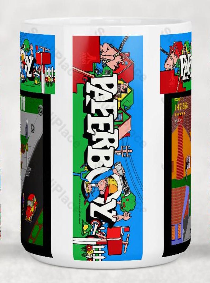 Paperboy Arcade Game 15 Oz Coffee Mug - Has Marquee With Screenshot on ...