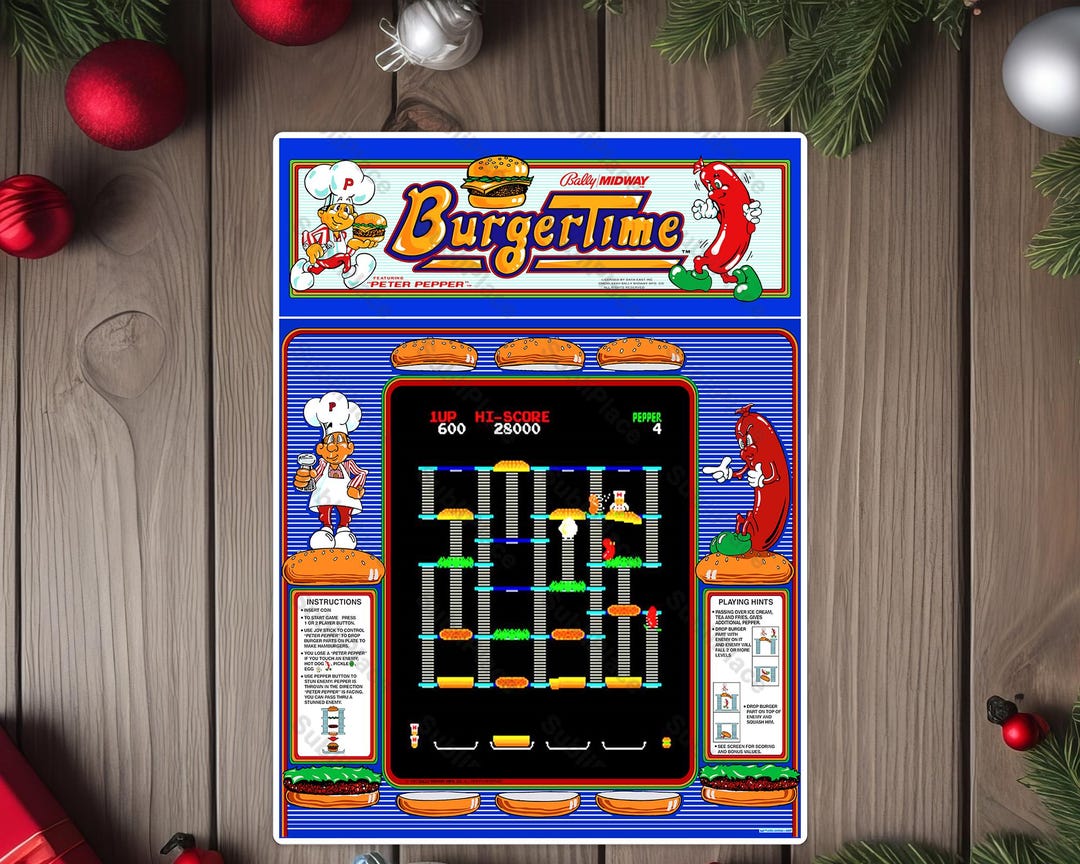 Burgertime Arcade Game Marquee, Bezel & 600 Screenshot Image on a 12 ...