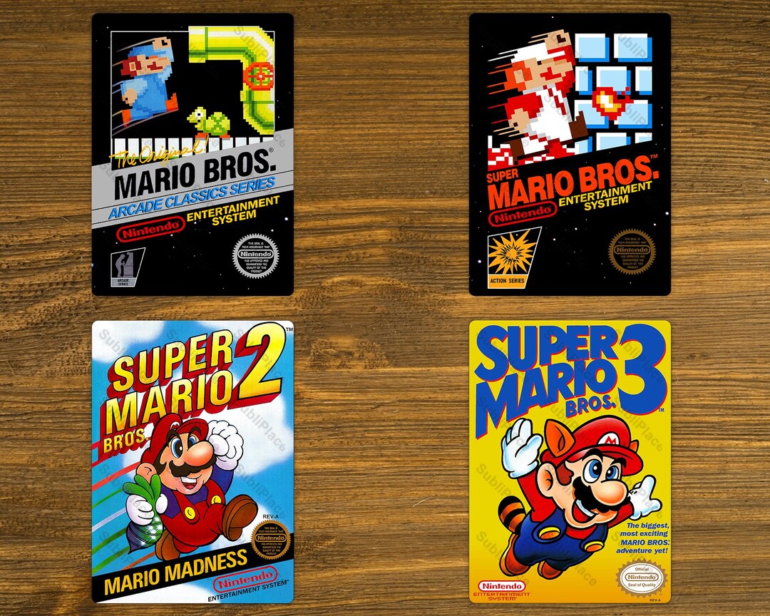 Set of 4 Mario & Super Mario Bros. NES Box Cover Video Game Fridge ...