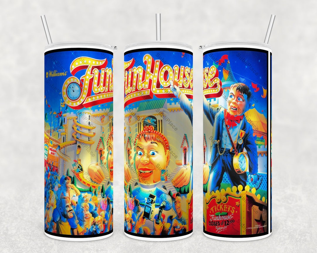 Funhouse 20oz Skinny Tumbler Arcade Game Art Pinball Backglass Image ...